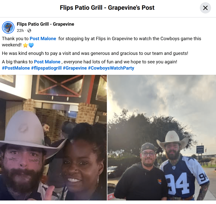 Post Malone Drops $1K in Tips at Grapevine Grill